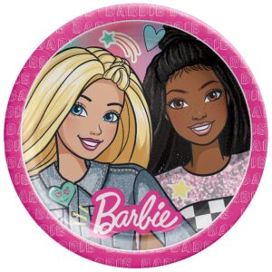 amscan multicolor barbie dream together round paper plates (pack of 8) - 9" - perfect for themed parties & celebrations