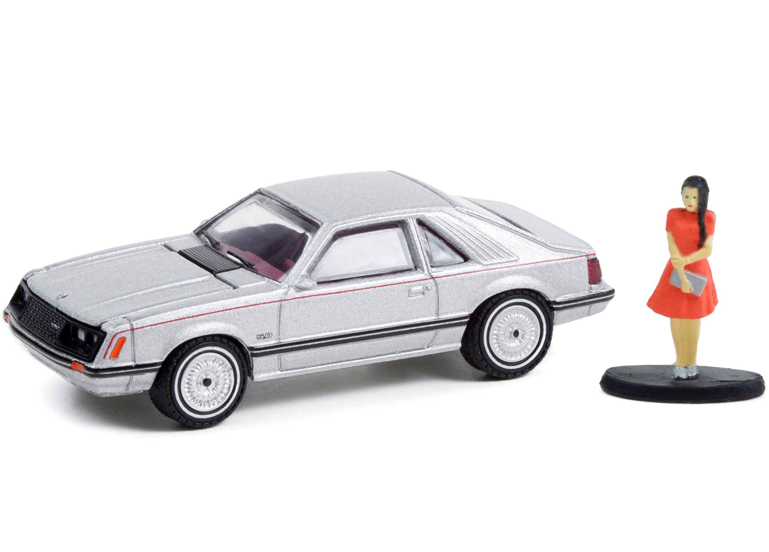 Greenlight Collectible 1979 Coupe GHIA Silver Metallic and Woman in a Dress Figurine The Hobby Shop Series 12 1/64 Diecast Model Car by Greenlight 97120 B