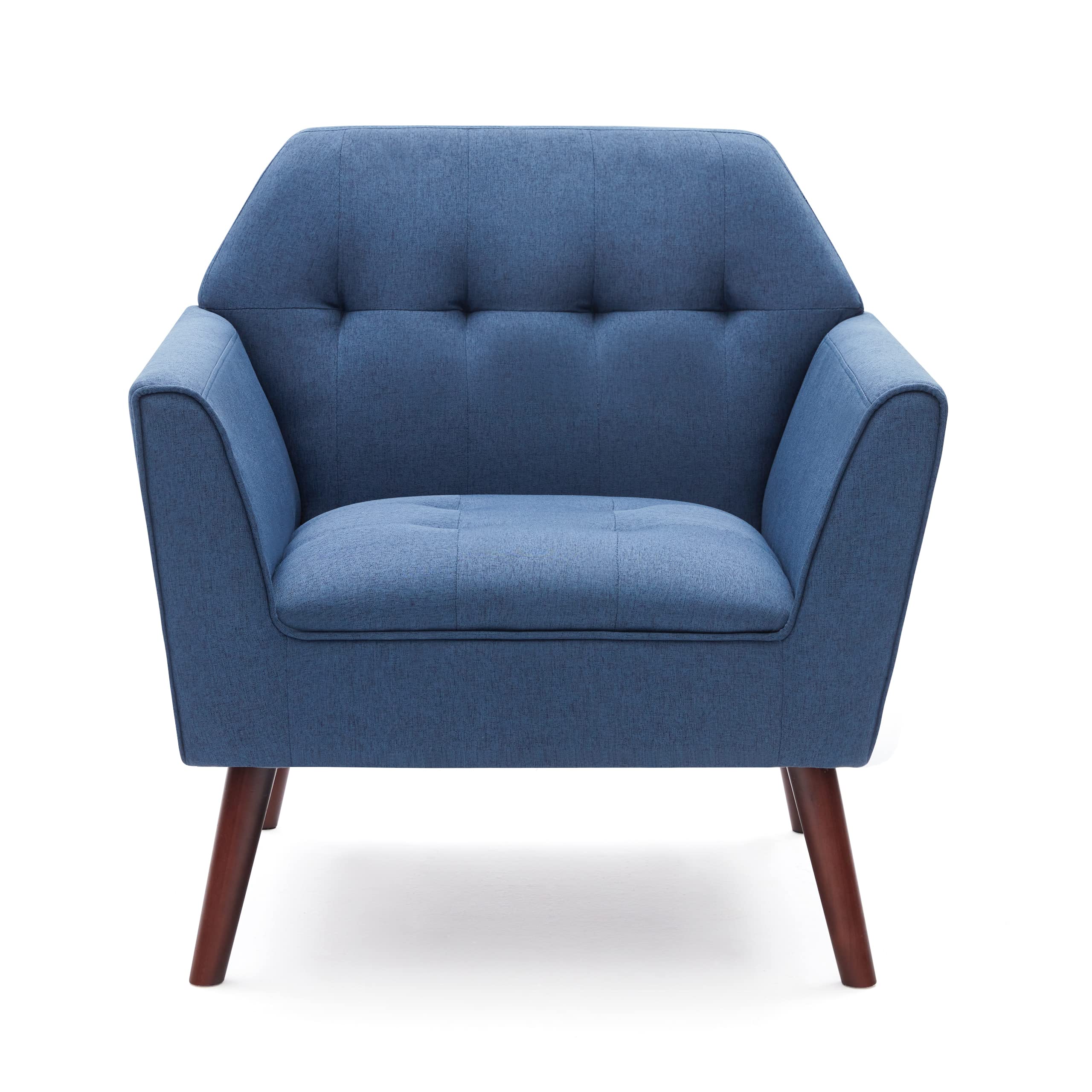 Kingfun Accent Chairs for Bedroom, Midcentury Modern Living Room Accent Arm Chair, Linen Fabric Comfy Reading Chair, Tufted Sofa Chair, Blue