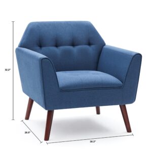 Kingfun Accent Chairs for Bedroom, Midcentury Modern Living Room Accent Arm Chair, Linen Fabric Comfy Reading Chair, Tufted Sofa Chair, Blue