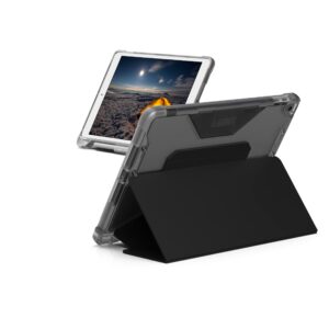 urban armor gear uag designed for ipad 10.2 case ipad 9th generation 2021 ipad 8th generation 2020, black/ice, rugged clear multi-angle viewing folio stand with pencil holder plyo protective cover