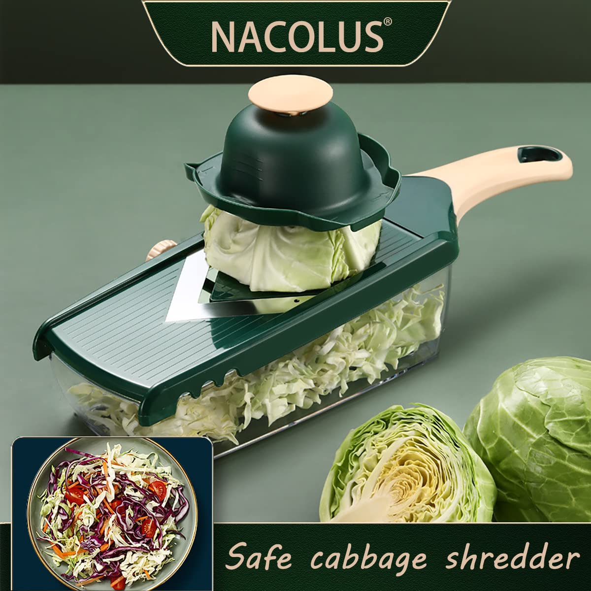 NACOLUS Adjustable Mandoline Food Slicer for Kitchen,Ultra Sharp V-blade Vegetable Slicer with Container,Slicer Vegetable Cutter,julienne slicer, Potato Slicer for Apple,Onion,Tomato lemon Slicer