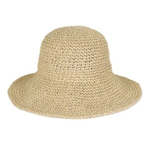 womens floppy straw sun hat foldable packable wide brim summer beach hat crochet bucket hat (us, alpha, one size, beige)