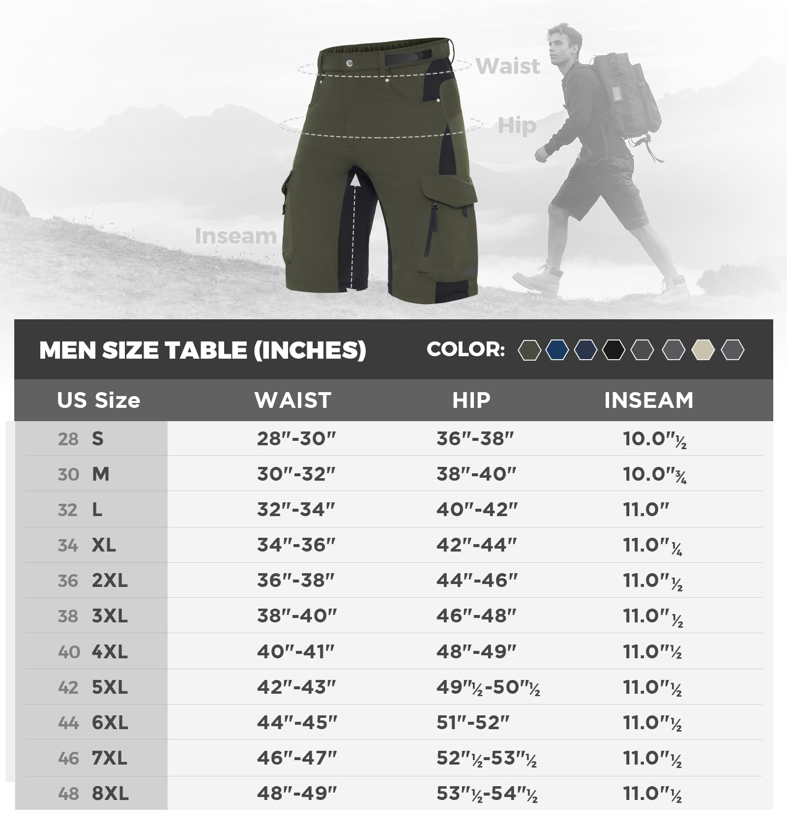 XKTTAC Men's Outdoor Quick Dry Lightweight Stretch Cargo Shorts for Hiking, Tactical, Casual, Fishing, Camping, Travel with 6 Pockets (Army Green, XX-Large)