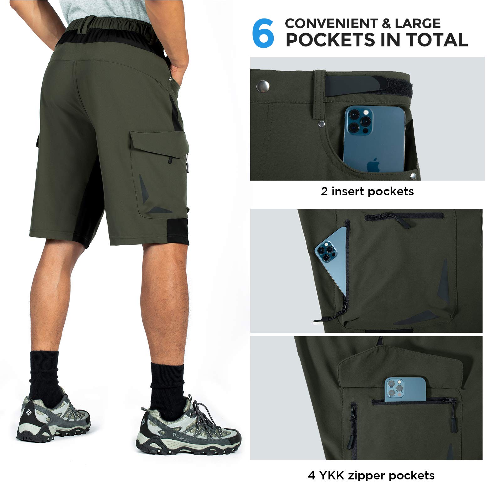 XKTTAC Men's Outdoor Quick Dry Lightweight Stretch Cargo Shorts for Hiking, Tactical, Casual, Fishing, Camping, Travel with 6 Pockets (Army Green, XX-Large)