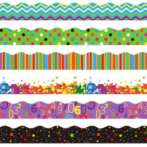 containlol classroom borders for bulletin board, 118 ft geometric scalloped trim rainbow bulletin board boarders for home office classroom wall chalkboard decoration