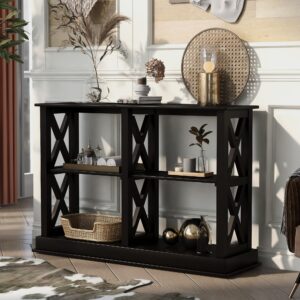 knocbel 46.5in entry console table with open shelves and x-shaped frame, hallway entryway sofa side 3-tier table