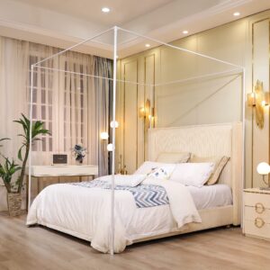 Mengersi Canopy Bed Frame Queen Size,Bed Canopy Frame Post Bed Poles,Canopy Bed Curtains Frame Bracket Fit for Metal Bed Wood Bed Bedroom Decor,White