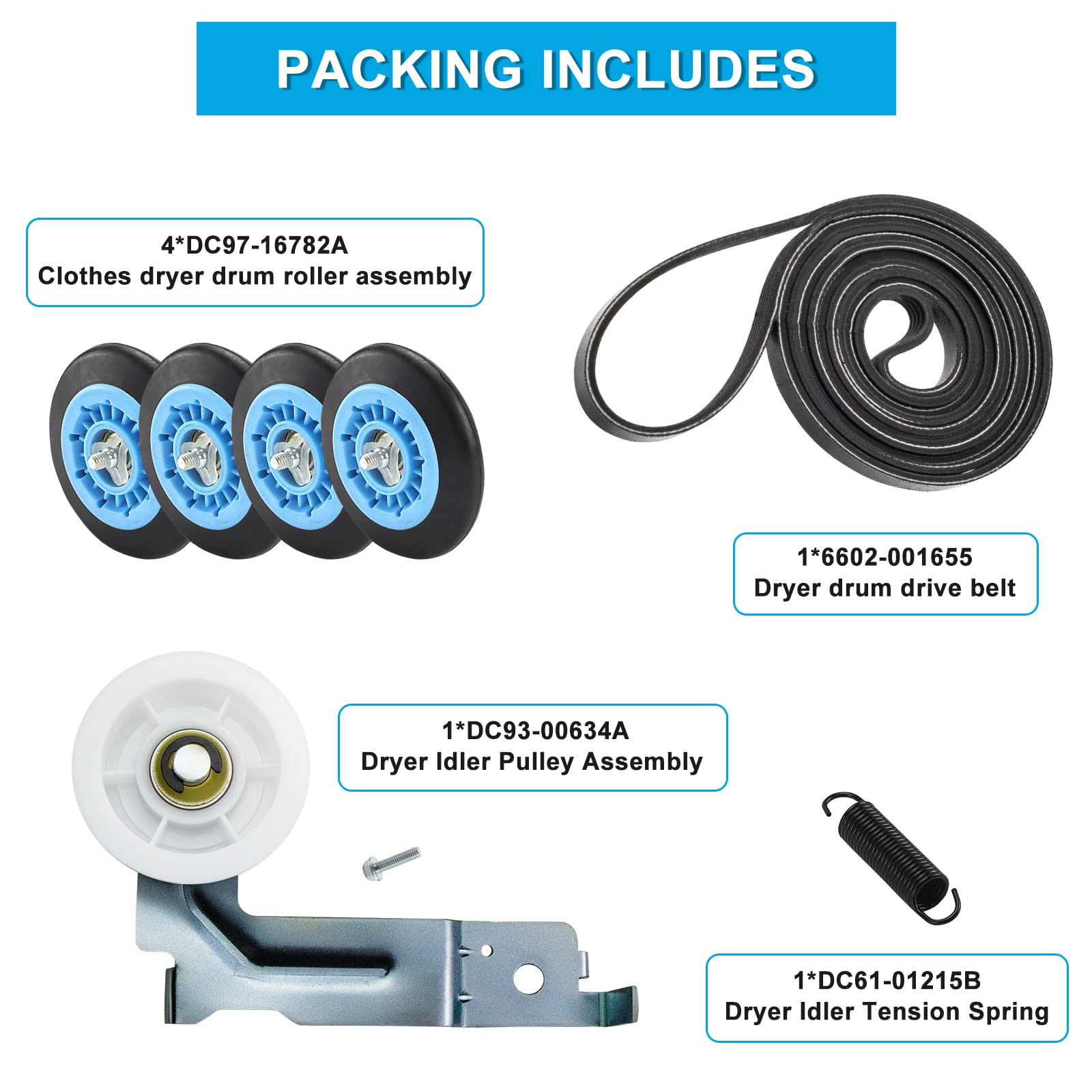 𝙐𝙥𝙜𝙧𝙖𝙙𝙚𝙙 Dryer Roller Replacement Kit for SAMSUNG - DC97-16782a Drum Roller Parts for dv45h7000ew/a2 dv42h5200ew/a3 dv40j3000ew/a2 dv48h7400ew/a2 dv48j7700ew/a2 dv42h5000ew dv52j8700ep Dryers