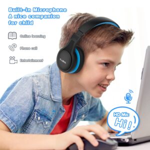 KLUGMIA Kids Bluetooth Headphones, 85/94dB Volume Limited kids headphones, Over Ear Toddler Headphones with Built-in Mic, Bluetooth 5.0, Foldable Wireless Headphones for Kids (black blue)