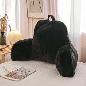 a nice night faux fur reading pillow bed wedge large adult children backrest with arms back support for sitting up in bed/couch for bedrest,black