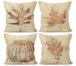 liosei fall pillow covers 18x18, rustic pumpkin fall maple leaves harvest linen throw pillow covers set of 4, farmhouse fall autumn thanksgiving gifts for home room bedroom