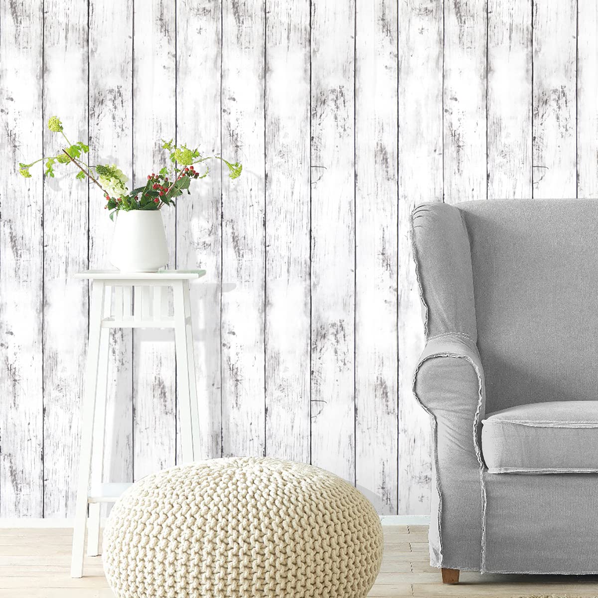 White Grey Wood Wallpaper Shiplap Peel and Stick Wallpaper 17.7inchx118.1inch White Wood Plank Contact Paper Wood Peel and Stick Wallpaper Rustic Self Adhesive Decorative Wallpaper for Kitchen Vinyl