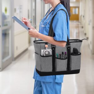 Damero Nurse Tote Bags, Nurse Shoulder Bag with Padded Laptop Sleeve and Mutiple Pockets for Work, Home Health Care, Gray