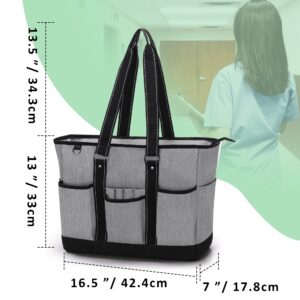 Damero Nurse Tote Bags, Nurse Shoulder Bag with Padded Laptop Sleeve and Mutiple Pockets for Work, Home Health Care, Gray