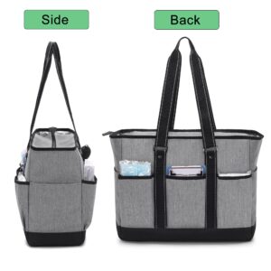 Damero Nurse Tote Bags, Nurse Shoulder Bag with Padded Laptop Sleeve and Mutiple Pockets for Work, Home Health Care, Gray