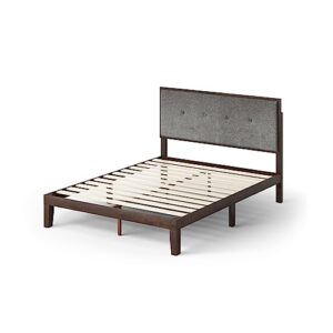 ZINUS Moiz Wood Platform Bed Frame with Adjustable Upholstered Headboard / Solid Wood Bed / Wood Slat Support / No Box Spring Needed / Easy Assembly, Queen