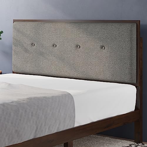 ZINUS Moiz Wood Platform Bed Frame with Adjustable Upholstered Headboard / Solid Wood Bed / Wood Slat Support / No Box Spring Needed / Easy Assembly, Queen