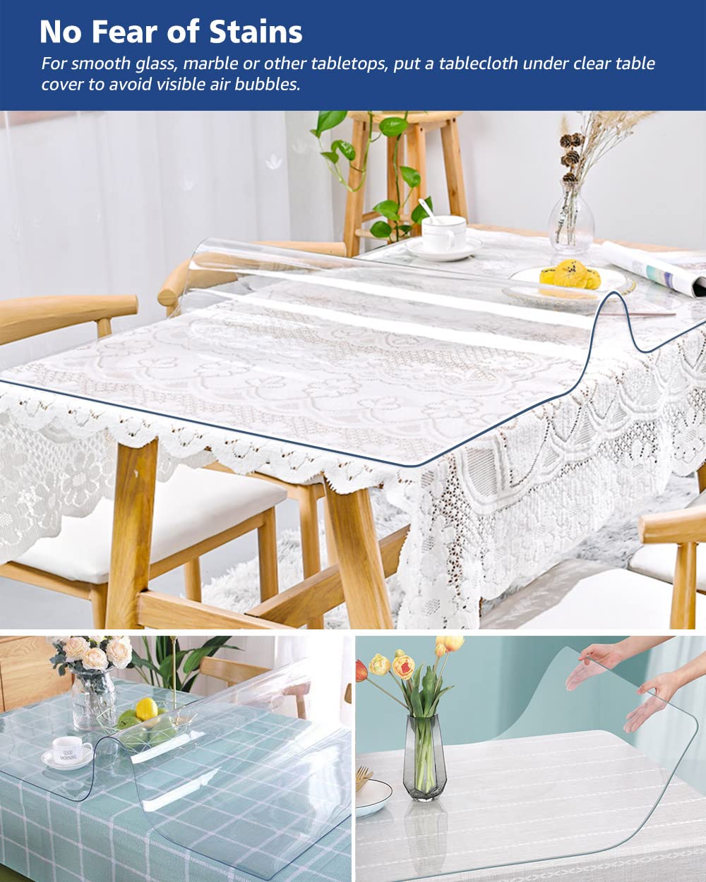 16X48 Inch Clear PVC Table Cover 1.5mm Thick Crystal Table Topper Protector Rectangular Vinyl Plastic Desk Pad Transparent Tablecloth for Side End Table Night Stand Dresser