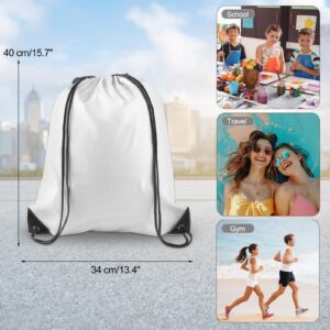 KUUQA 2 Pcs White Drawstring Backpack Drawstring Bag Bulk Sports Cinch Bags String Backpack Storage Bags for Gym Traveling