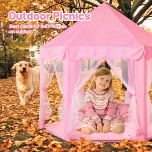 Senodeer Princess Tent for Girls Indoor: with Rug, Star Lights - Pink Play Tent for Kids, Girls Toys for Indoor and Outdoor Games, Princess Castle Playhouse