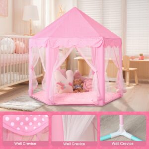 Senodeer Princess Tent for Girls Indoor: with Rug, Star Lights - Pink Play Tent for Kids, Girls Toys for Indoor and Outdoor Games, Princess Castle Playhouse