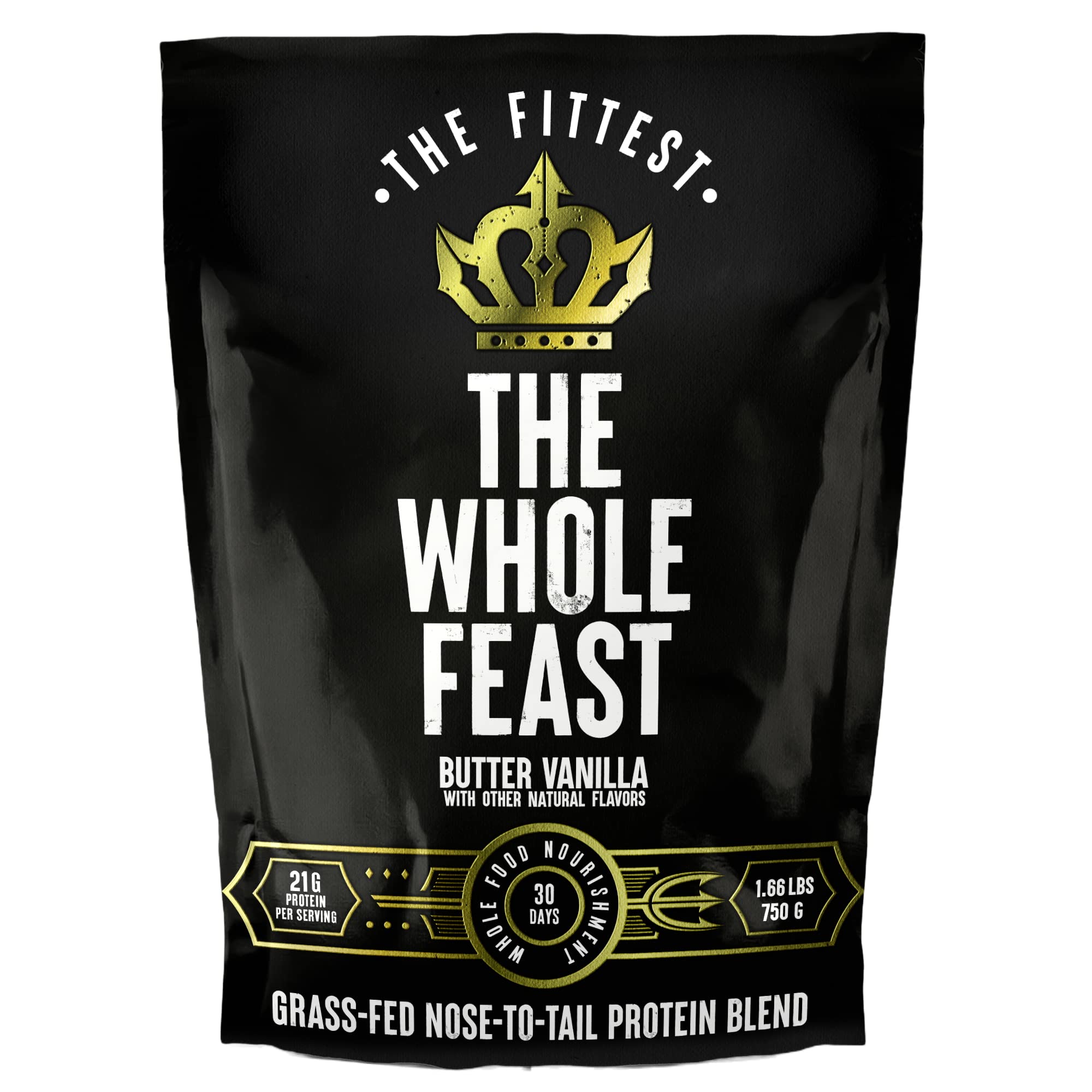 The Fittest Whole Feast Beef Protein Powder - Butter Vanilla - Nose to Tail Carnivore Blend Including Liver, Colostrum and Whole Bone - BCAAs - 14g Collagen - 21g Total Protein