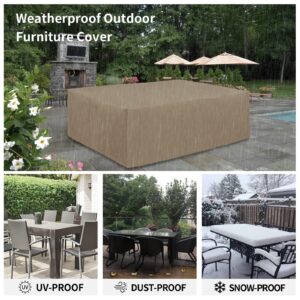 Easy-Going 600D Heavy Duty Patio Furniture Cover, Outdoor Rectangular Table and Chair Set Cover, Waterproof Outdoor Sectional Set Cover (110" L x 84" W x 28" H, Camel)