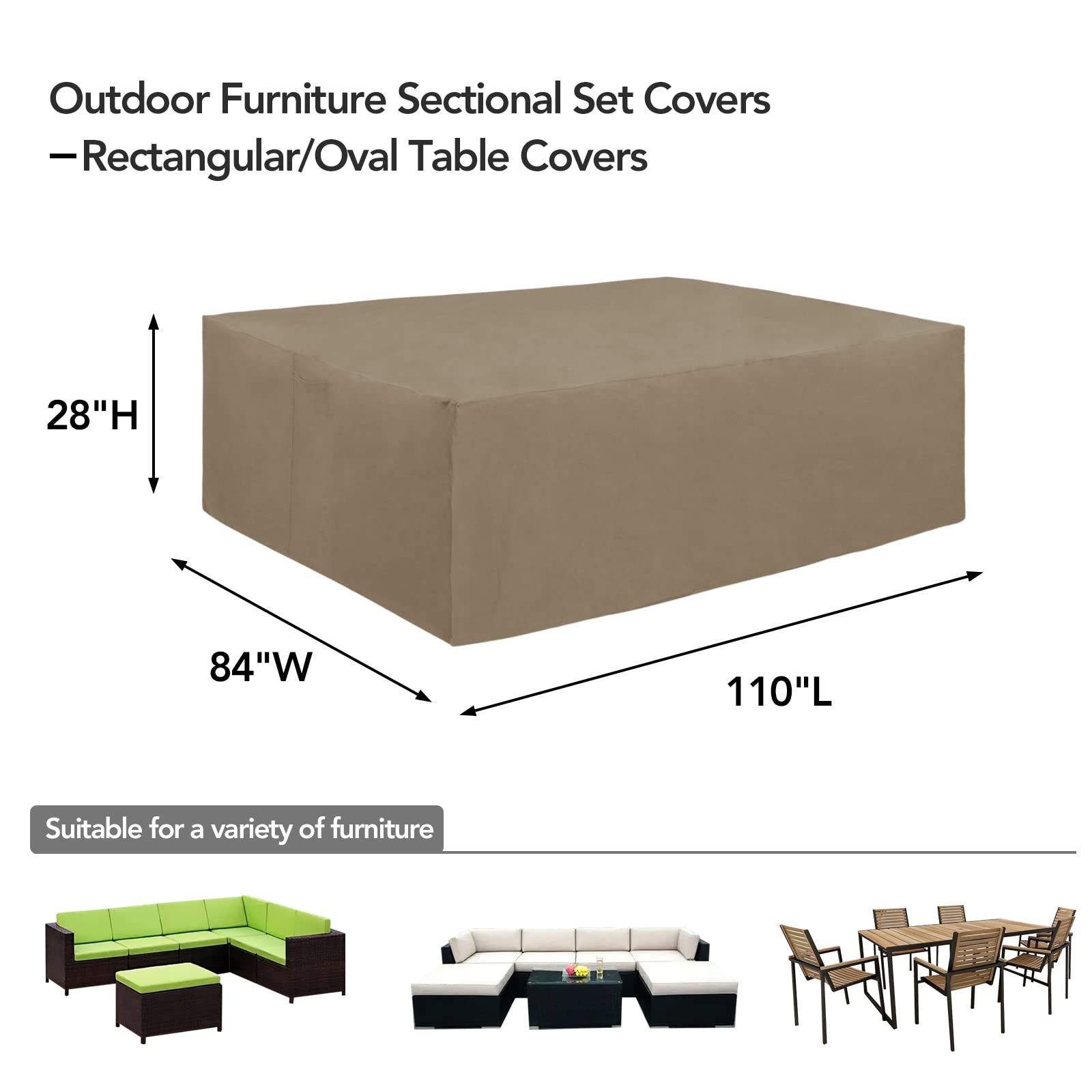 Easy-Going 600D Heavy Duty Patio Furniture Cover, Outdoor Rectangular Table and Chair Set Cover, Waterproof Outdoor Sectional Set Cover (110" L x 84" W x 28" H, Camel)