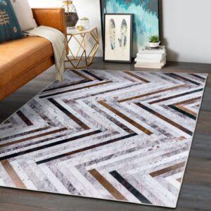 decomall coronado 8x10ft area rugs, modern geometric faux cowhide patchwork rug, machine washable non slip carpet for living room bedroom dinning room,8x10ft multi