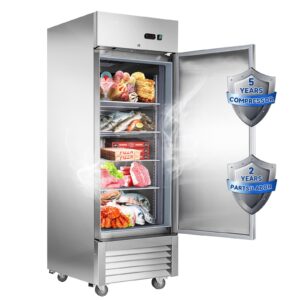 jinsong 27" commercial freezer with single solid door, 23 cu.ft stainless steel reach-in freezer for restaurant, bar, shop, residential