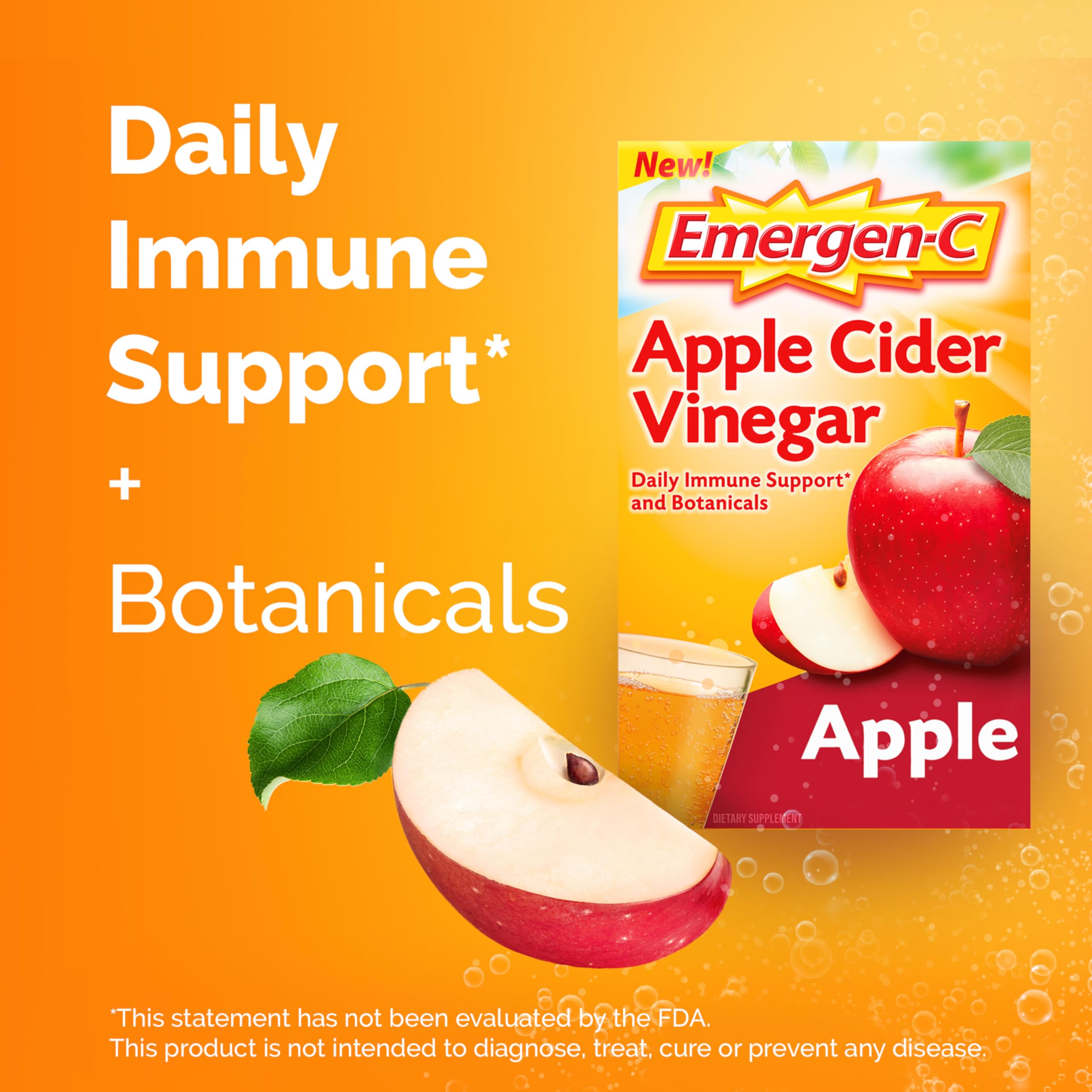 Emergen-C Apple Cider Vinegar Vitamin C Fizzy Drink Mix, Dietary Supplement for Immune Support, Apple - 18 Count