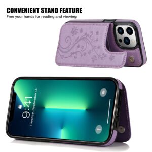 JOYAKI Wallet Case Compatible with iPhone 13 Pro Max,Slim Protective case with Card Holder,PU Leather Kickstand Card Slots Case with a Free Screen Protective Glass for iPhone 13 Promax(6.7")-Purple