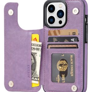 JOYAKI Wallet Case Compatible with iPhone 13 Pro Max,Slim Protective case with Card Holder,PU Leather Kickstand Card Slots Case with a Free Screen Protective Glass for iPhone 13 Promax(6.7")-Purple