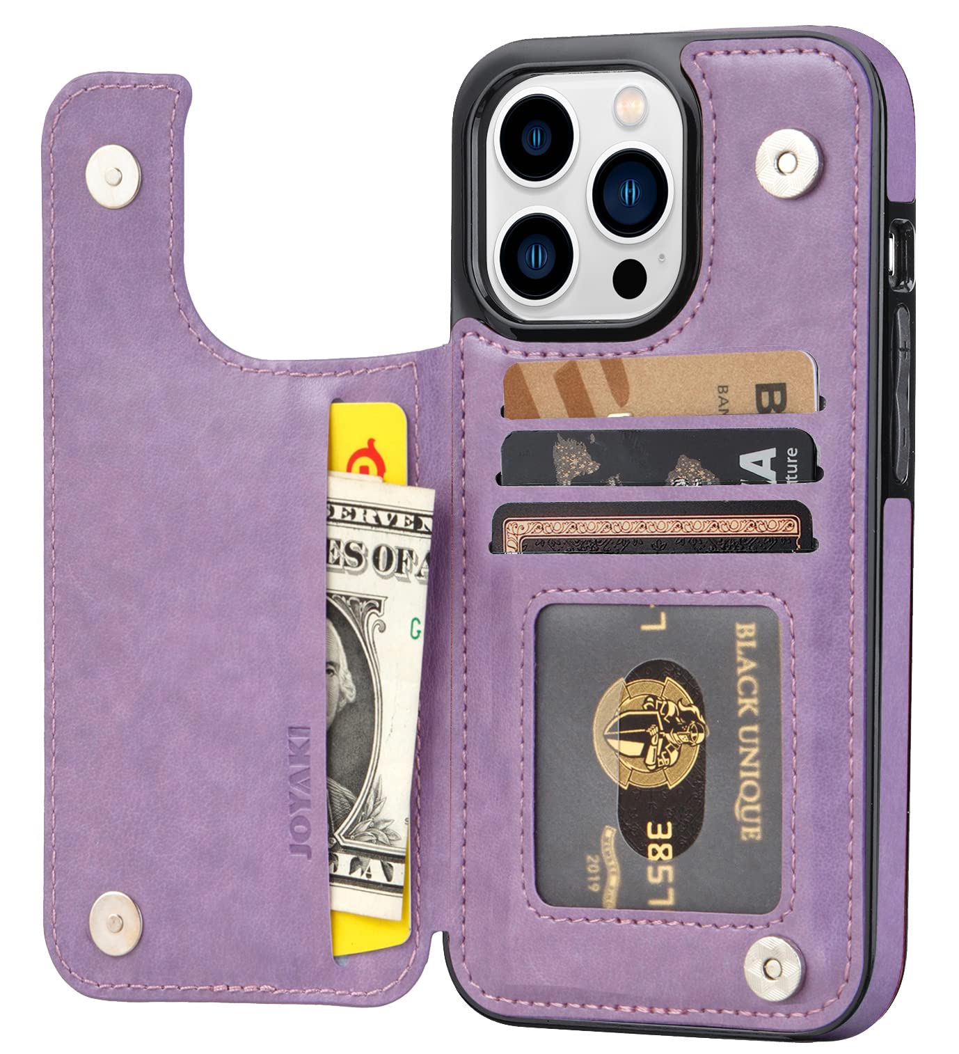 JOYAKI Wallet Case Compatible with iPhone 13 Pro Max,Slim Protective case with Card Holder,PU Leather Kickstand Card Slots Case with a Free Screen Protective Glass for iPhone 13 Promax(6.7")-Purple