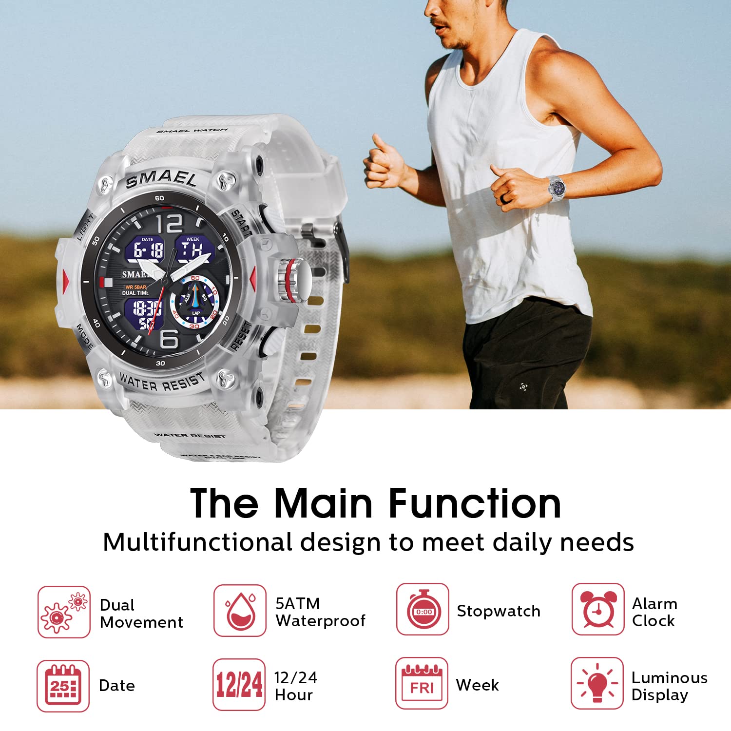 LAVAREDO Mens Digital Watch, Sport Watches for Men Outdoor Military Digital Analog Stopwatch Waterproof Multifunctional Wrist Watch