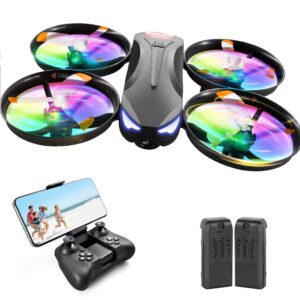 4drc v16 drone with camera for kids,1080p fpv camera mini quadcopter beginners toy with 7 colors led lights,3d flips,gesture selfie,headless mode,altitude hold,boys girls birthday gifts,