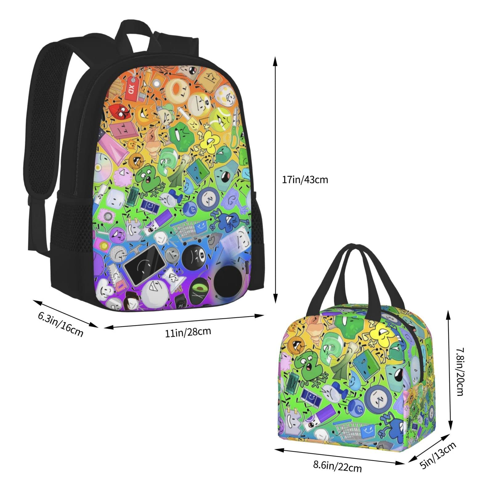 MXSLOVE Casual 2 Pieces Backpack Set, Battle for Bfdi Shoulder Bookbag Travel Bag with Lunch Tote