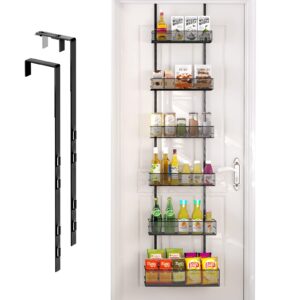 over the door pantry organizer - 6-tier mesh basket hanging & wall mounted pantry door organizer, over the door spice rack with adjustable hooks for kitchen, bathroom, bedroom, storage room (black)