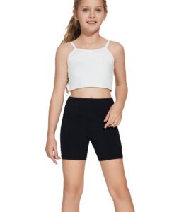 devoropa girls 5" spandex volleyball shorts stretch youth athletic gymnastics shorts kid yoga dance compression shorts pocket black medium