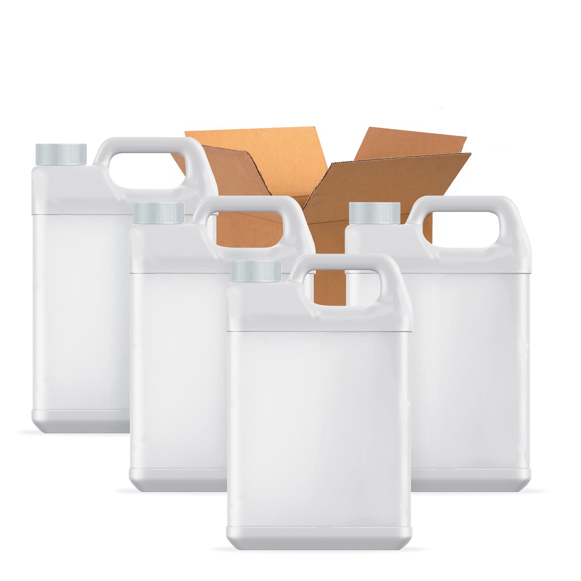 HWL 1-Gallon Plastic F-STYLE Jug (4-Pack) Reusable w/ Shipping Box, Food-Safe, BPA Free | Heavy-Duty HDPE Containers for Water, Sauces, Soaps, Detergents, Liquids | Screw-On Cap