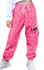 aowkulae women cargo pants, tapered joggers drawstring elastic waist loose pants with pockets for women, rose pink, size us medium