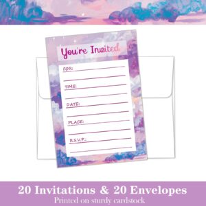 Raykeeplus Birthday Invitations Birthday Invitations Girl (20 Cards with 20 Envelopes) -Birthday Party Invitations for Girls, Kids, Adults, Party Supplies 6.3 Inches X 4.3 Inches-Watercolor