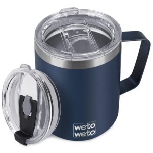 wetoweto 14 oz coffee mug, vacuum insulated camping mug with lid, double wall stainless steel travel tumbler cup, thermal coffee mug, powder coated navy blue