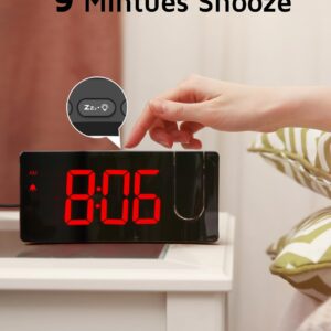 GOLOZA Projection Alarm Clock, Digital Clock with Modern Curved Design 180° Rotatable Projector, 3-Level Brightness Dimmer, Clear Red LED Display, Progressive Volume, 9mins Snooze,12/24H, for Bedroom