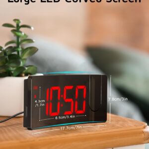 GOLOZA Projection Alarm Clock, Digital Clock with Modern Curved Design 180° Rotatable Projector, 3-Level Brightness Dimmer, Clear Red LED Display, Progressive Volume, 9mins Snooze,12/24H, for Bedroom