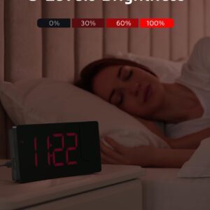 GOLOZA Projection Alarm Clock, Digital Clock with Modern Curved Design 180° Rotatable Projector, 3-Level Brightness Dimmer, Clear Red LED Display, Progressive Volume, 9mins Snooze,12/24H, for Bedroom