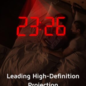 GOLOZA Projection Alarm Clock, Digital Clock with Modern Curved Design 180° Rotatable Projector, 3-Level Brightness Dimmer, Clear Red LED Display, Progressive Volume, 9mins Snooze,12/24H, for Bedroom