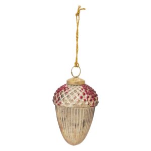 creative co-op mercury glass acorn ornament, red and antique gold finish