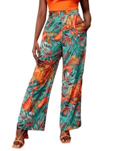 wdirara women's tropical print high elastic waisted wide leg loose pants trousers multicolored s